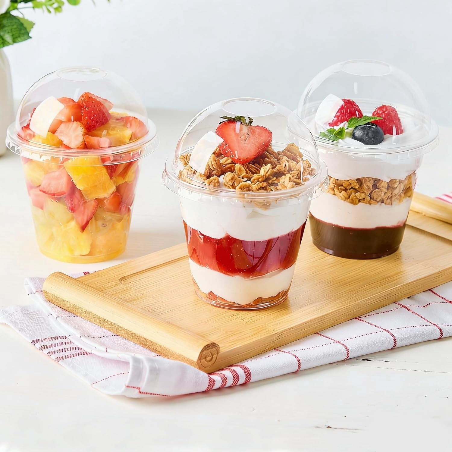 50 Sets 9 Oz Clear Plastic Dessert Cups with Dome Lids No Hole, Fruit ...
