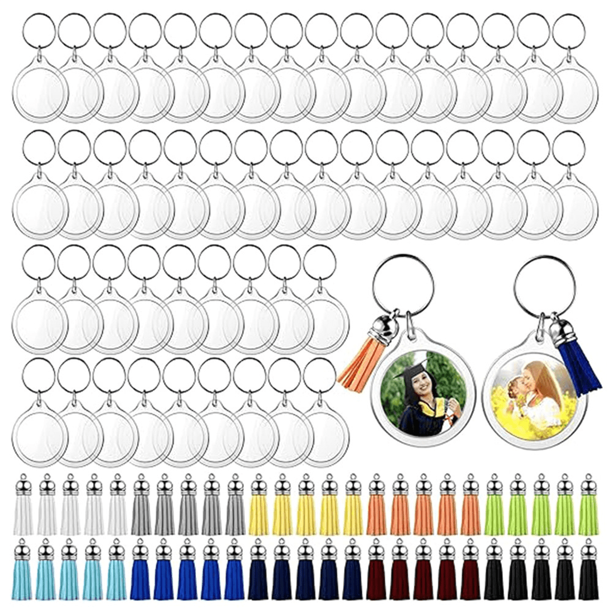 50 Sets Acrylic Photo Keychain with Tassels, DIY Custom Insert Photo ...