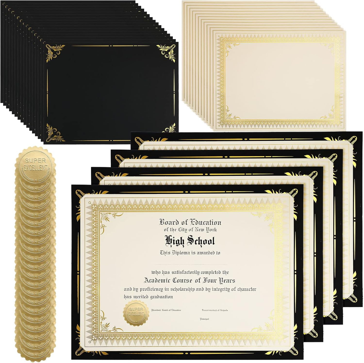 50 Sets Certificate Kit with 50 Pcs 9.5 X 12 Inch Certificate Holders ...