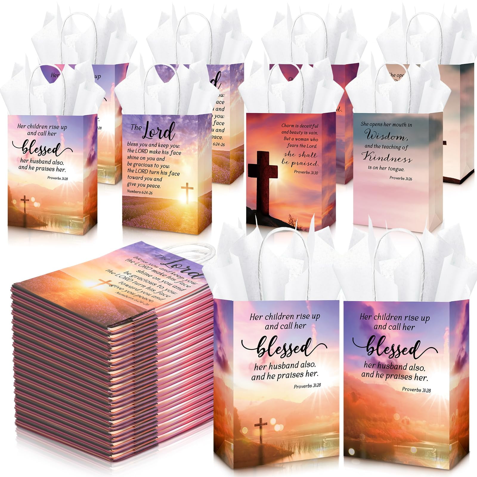 50 Sets Christian Mothers Day Gifts Bags Bulk with Tissue Religious ...