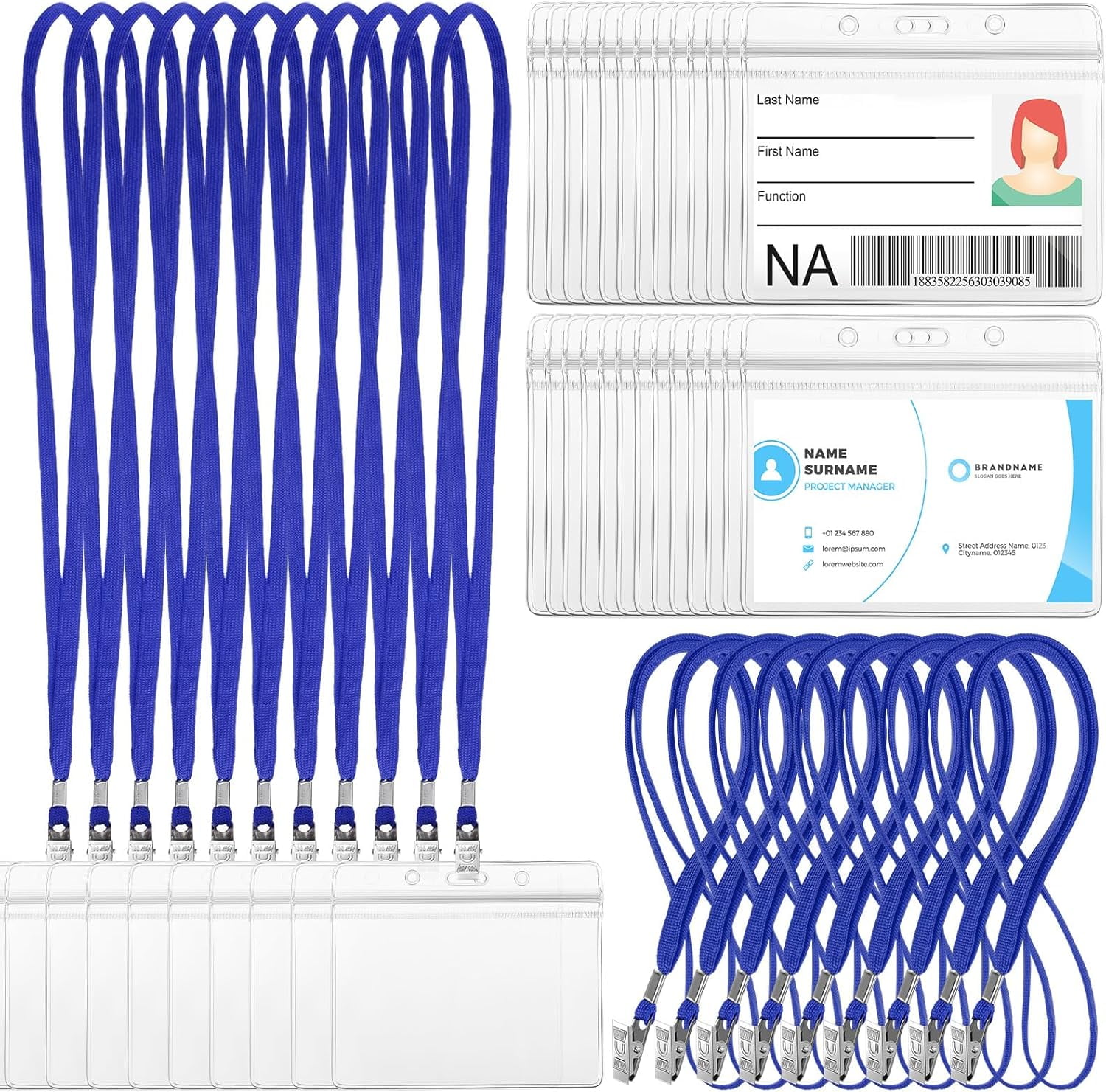 50 Sets Clear Name Tags with Lanyard, Lanyards for ID Badges Reusable ...