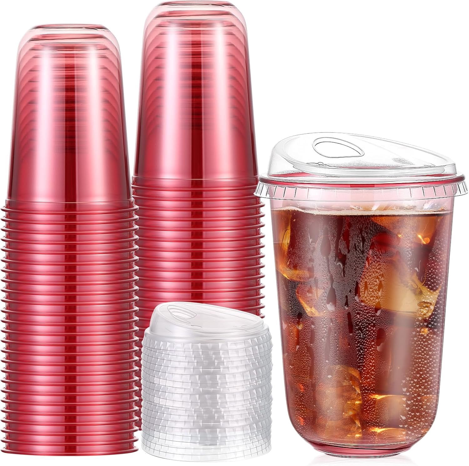 50 Sets Clear Plastic Coffee Cups with Sip , Disposable Plastic PET ...
