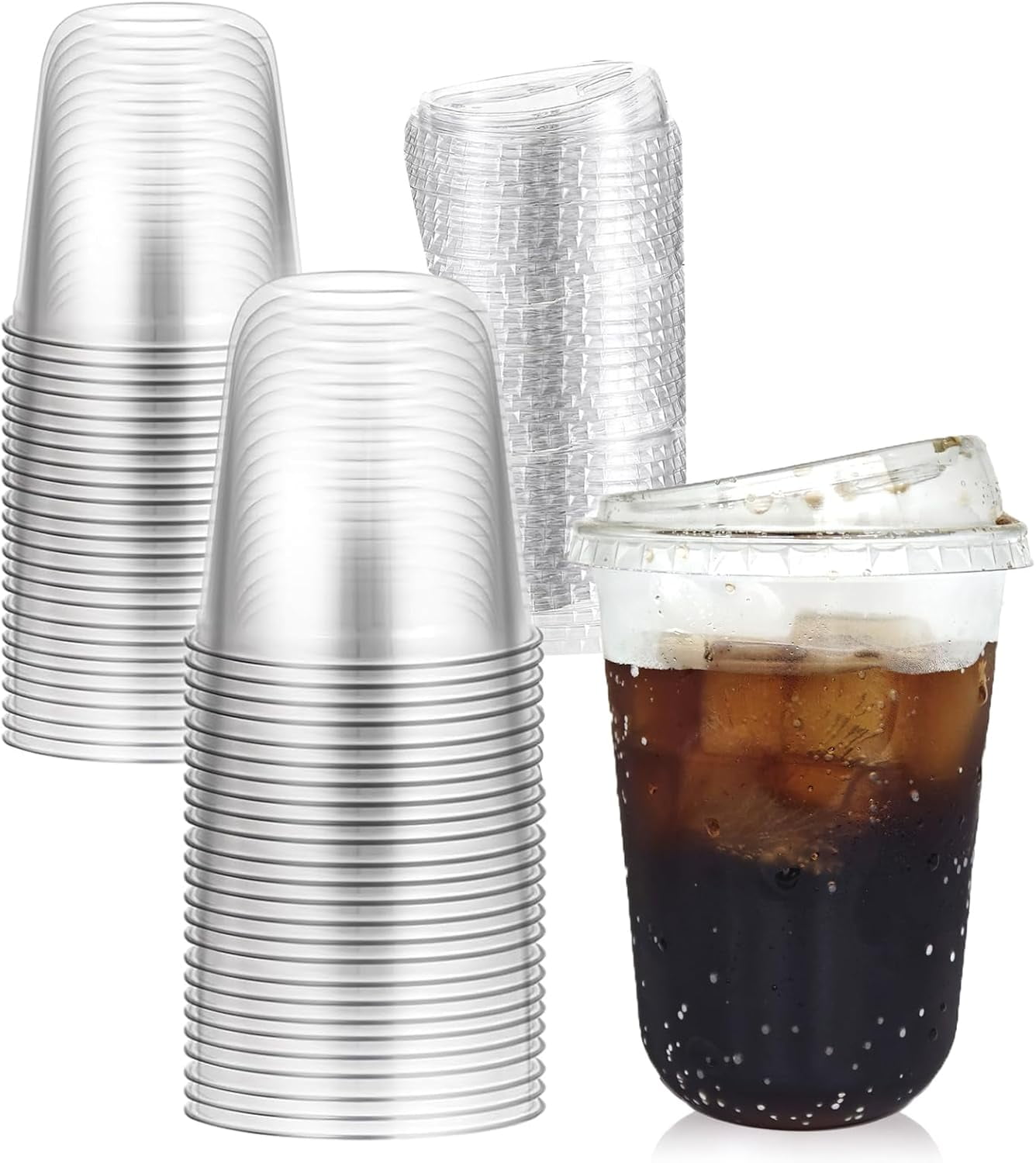 50 Sets Clear Plastic Coffee Cups with Sip Lids, Disposable PET Cups ...