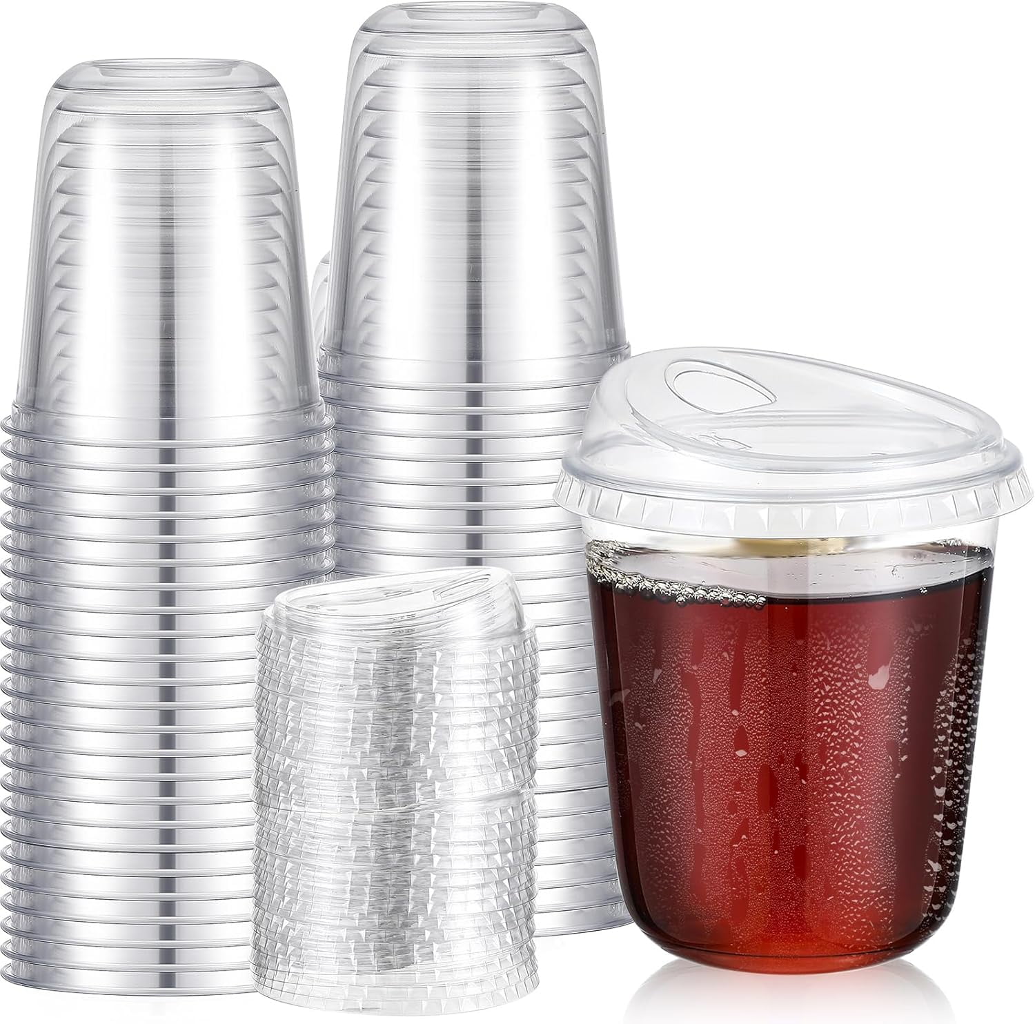 50 Sets Clear Plastic Coffee Cups with Sip Lids, Disposable Plastic PET ...