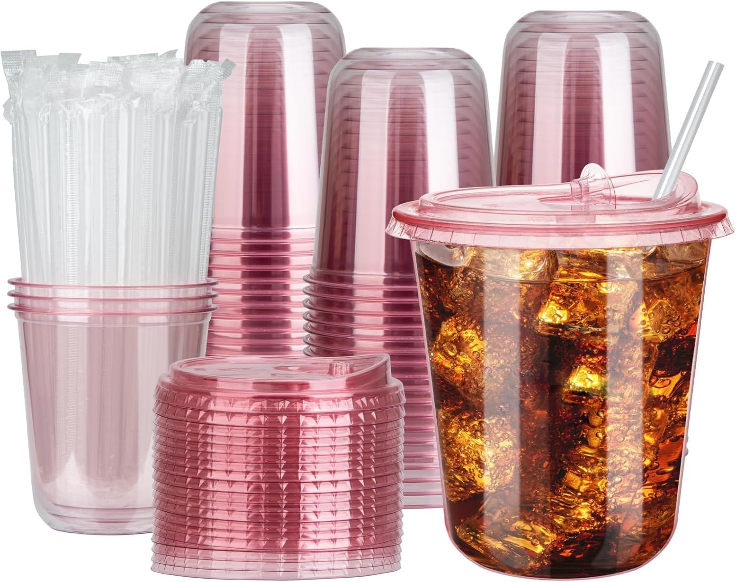 50 Sets Clear Plastic Cups with Lids and Straws, 12 oz Disposable PET ...