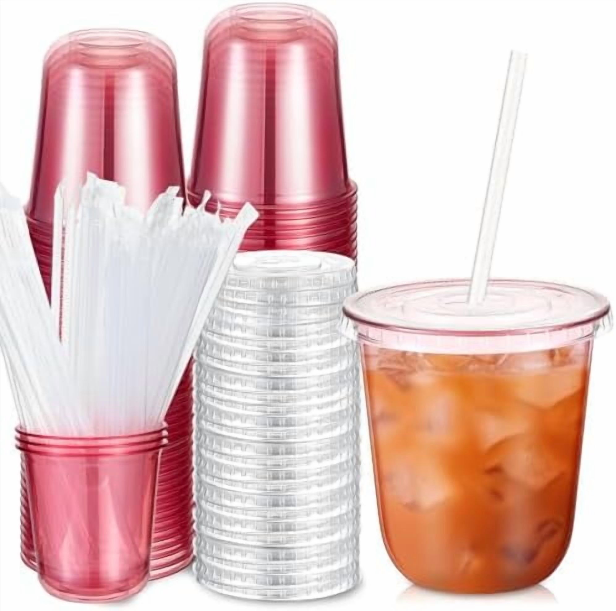 50 Sets Clear Plastic Cups with Lids and Straws, Disposable Iced Coffee ...