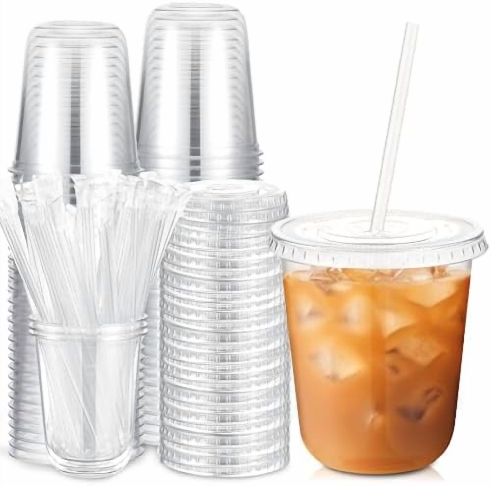 50 Sets Clear Plastic Cups with Lids and Straws, Disposable Iced Coffee ...