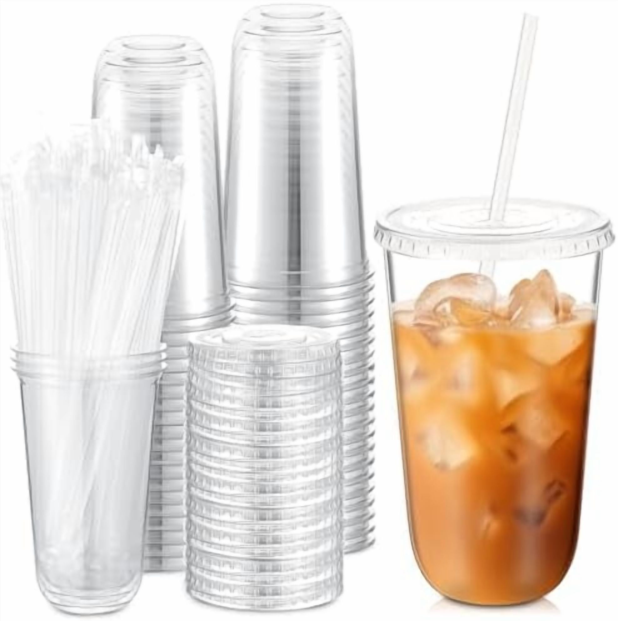 50 Sets Clear Plastic Cups with Lids and Straws, Disposable Iced Coffee ...