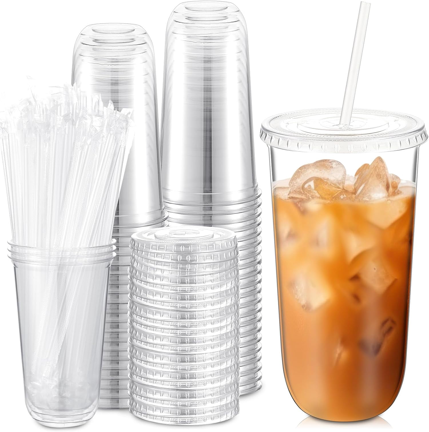 50 Sets Clear Plastic Cups with and Straws, Disposable Iced Coffee Cups ...