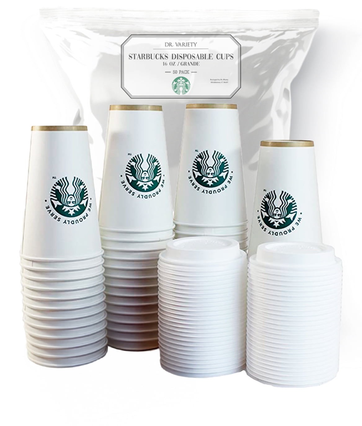 [50 Sets] Disposable Coffee Cups with Lids (16oz Grande) - To Go Hot ...