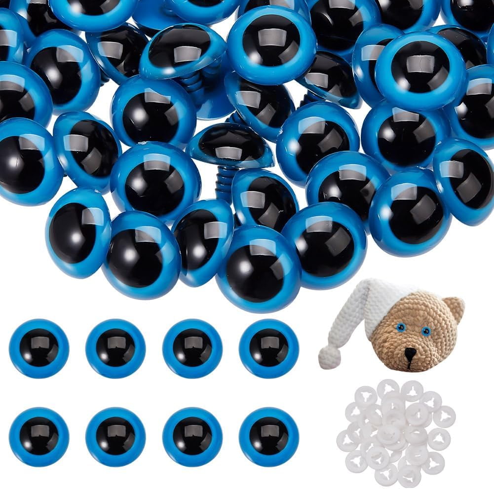 50 Sets Dodger Blue Resin Craft Eyes 24mm Half Round Cartoon Eyes with ...