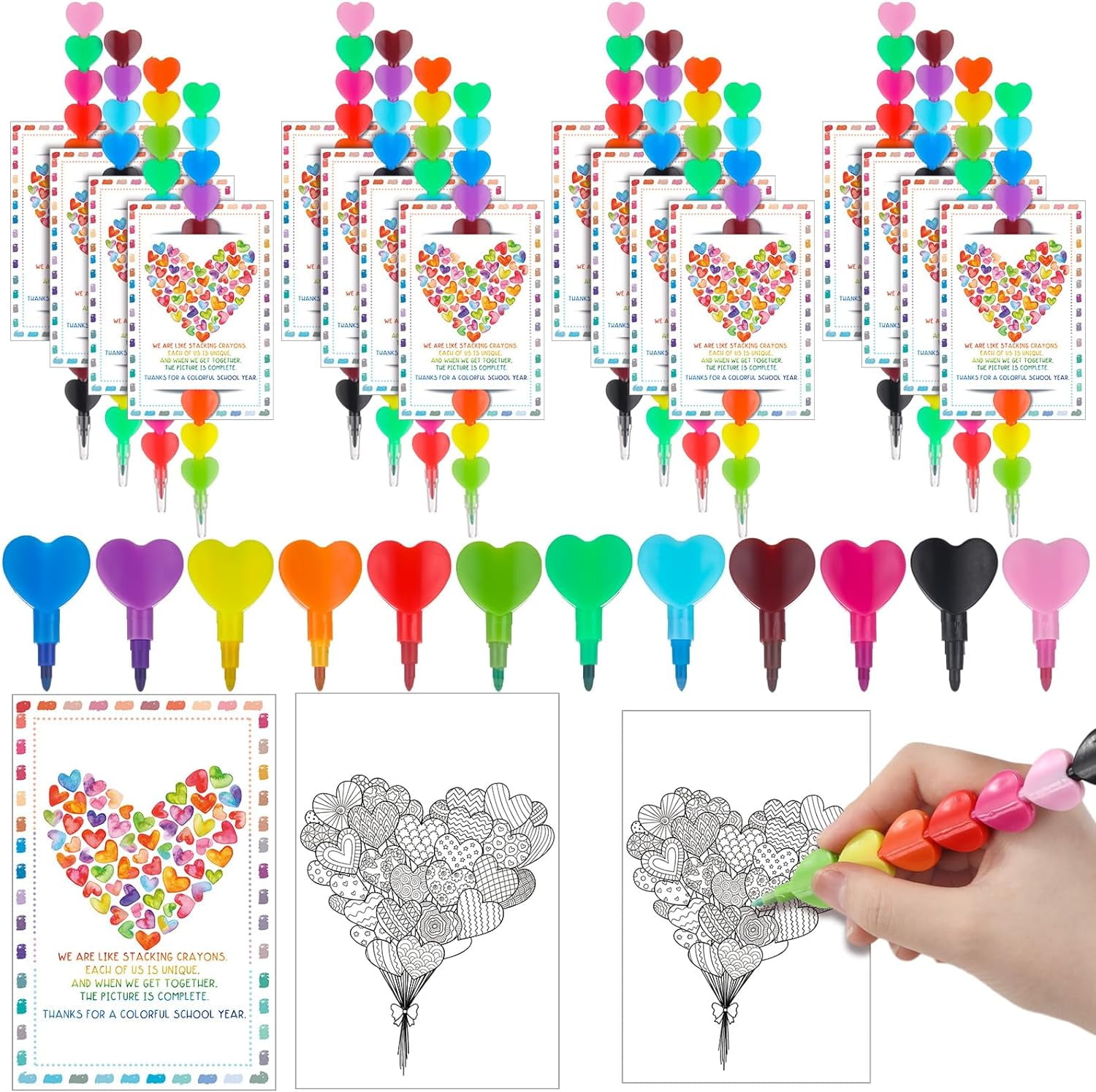 50 Sets End of Year Student Gift Stackable Crayons and Coloring Card ...