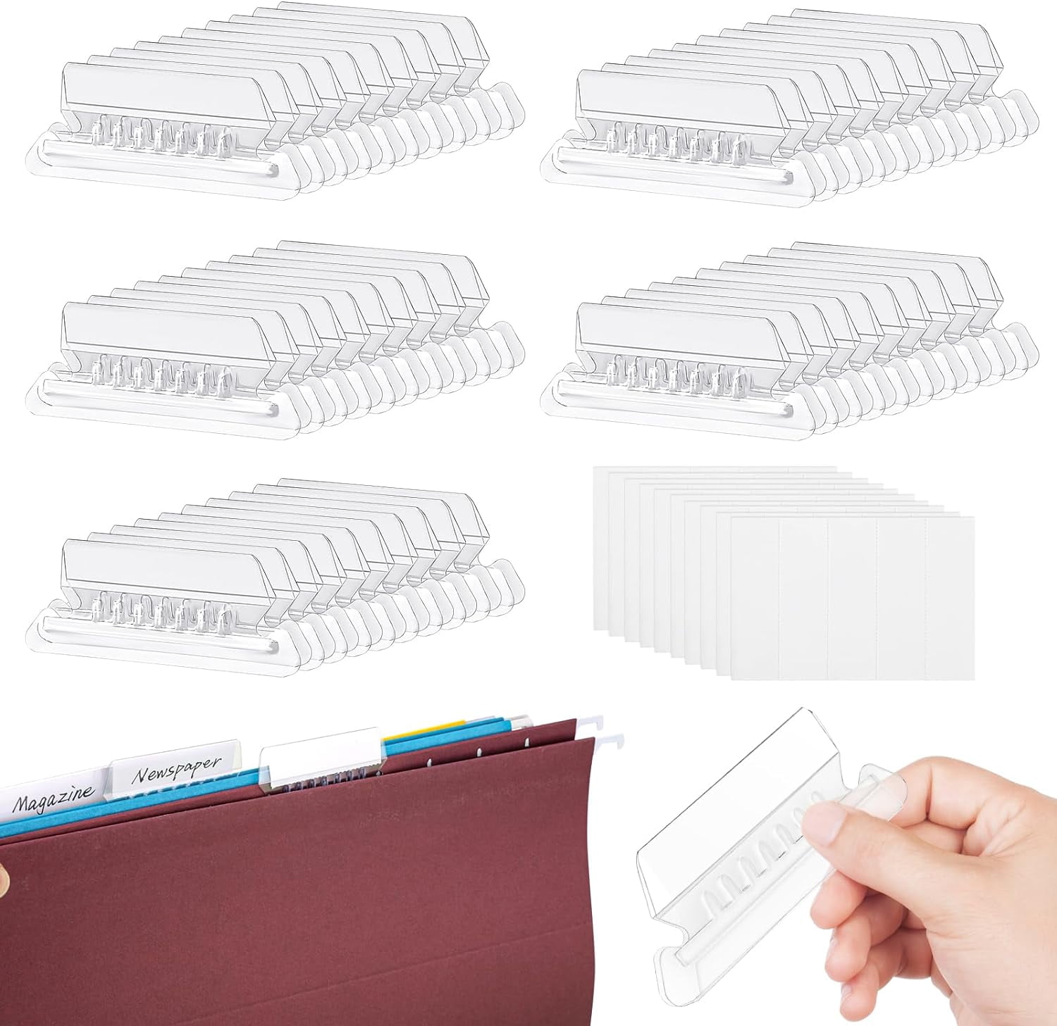 50 Sets Hanging File Folder Tabs and Inserts, 4-Inch Clear Plastic ...