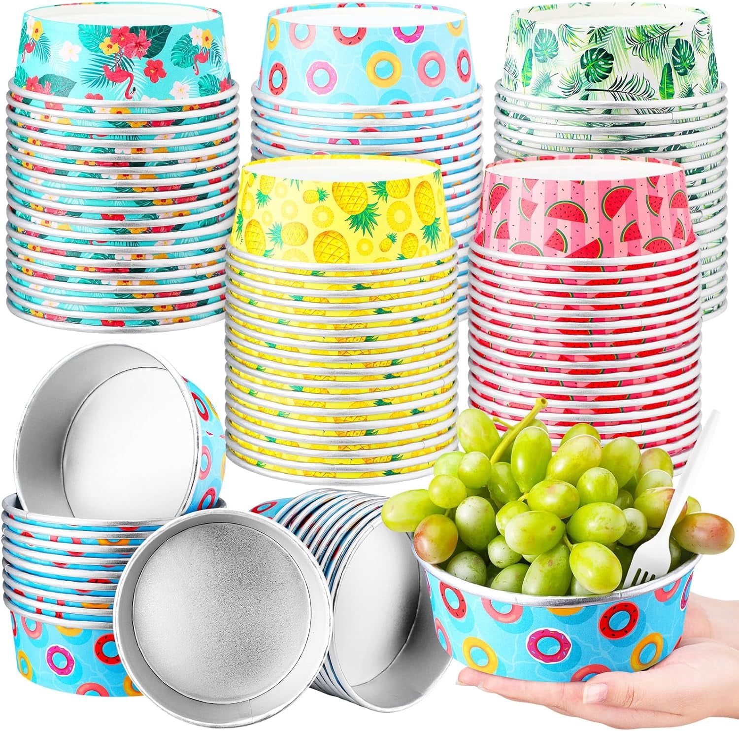 50 Sets Hawaiian Cups Party Supplies,17 oz Ice Cream Bowls with Forks ...
