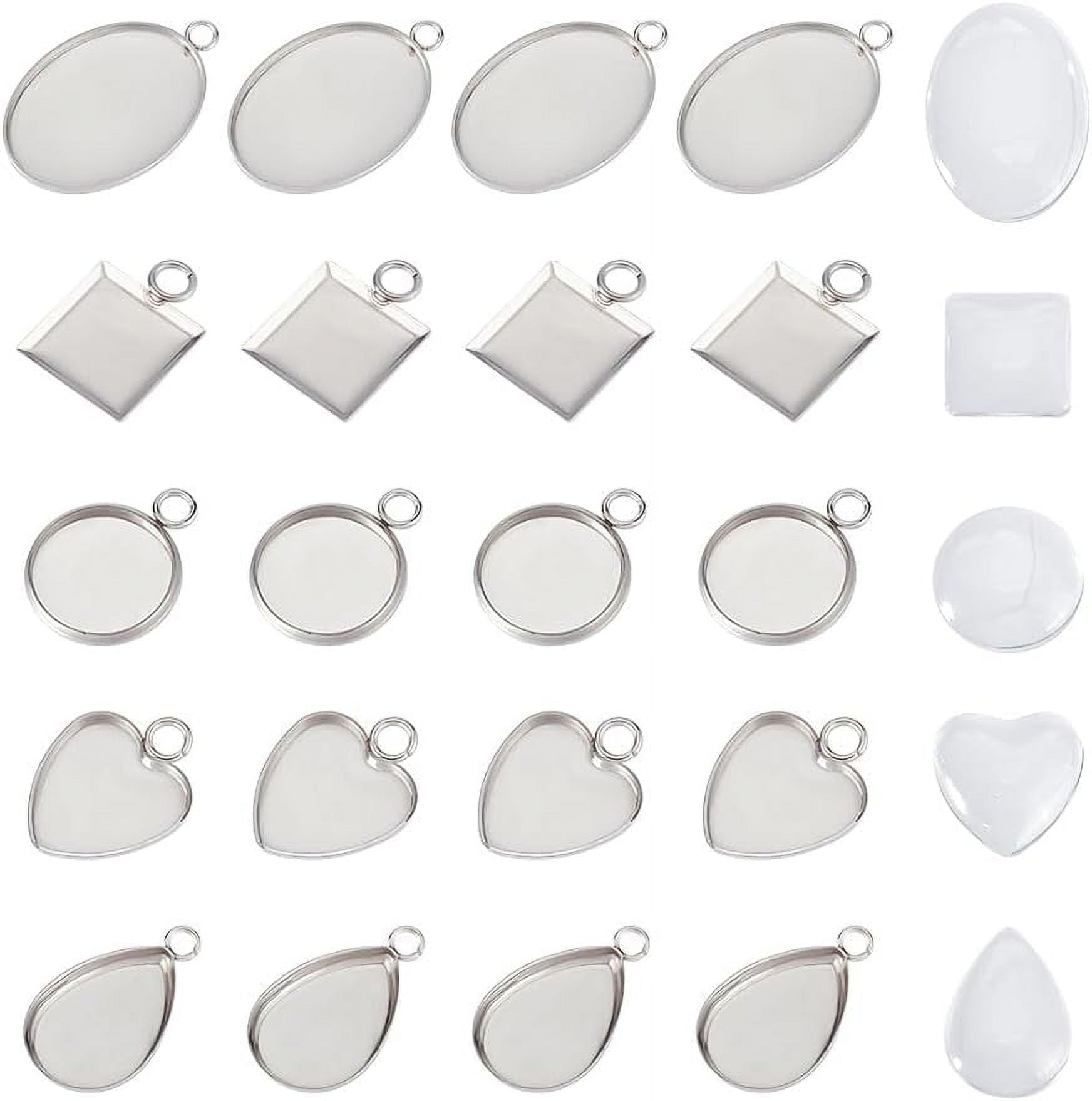 50 Sets Heart Cabochon Pendant 304 Stainless Steel Blank Bezel Pendant ...