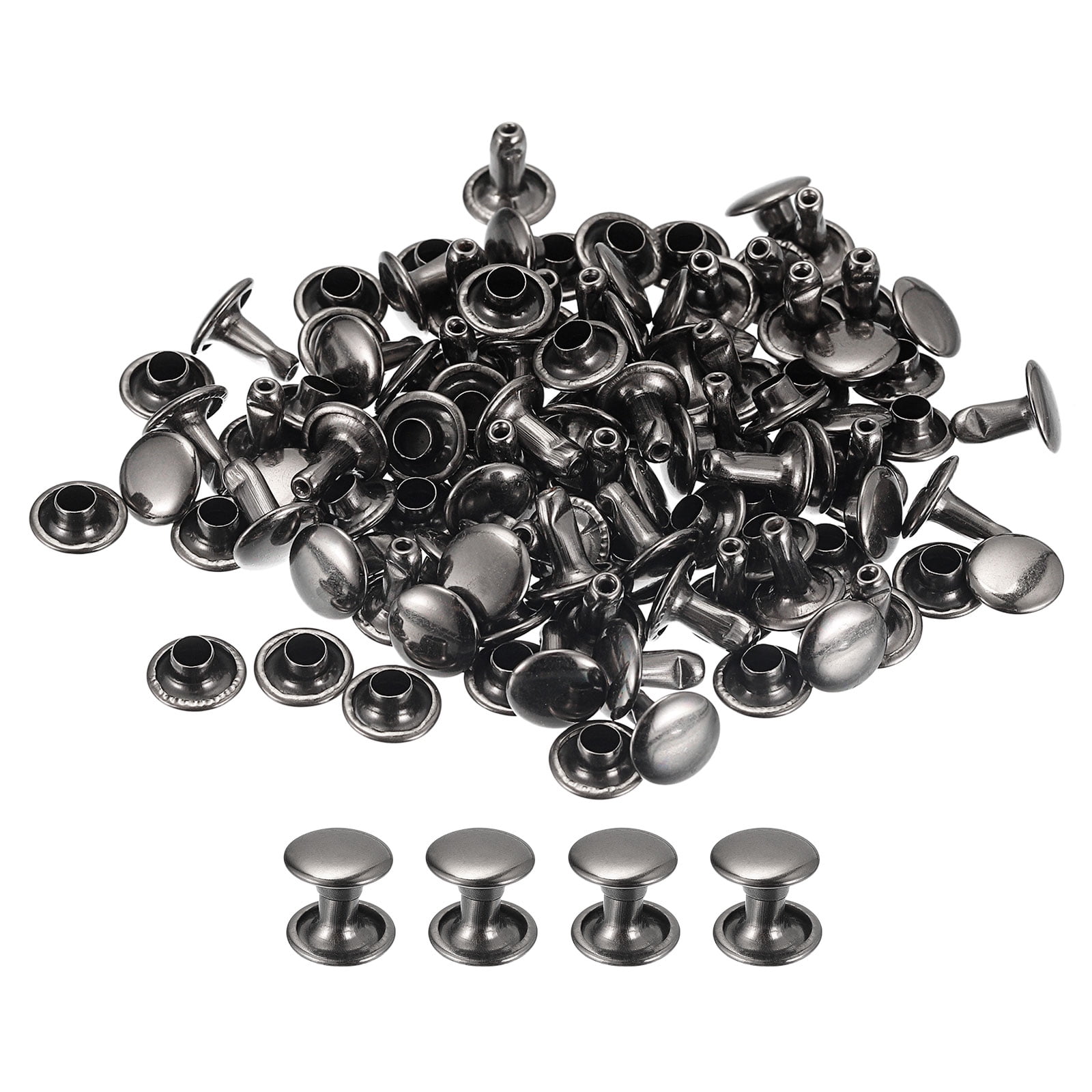 50 Sets Leather Rivets 8mm Double Cap Rivets 8mm Height Studs Gun-black ...
