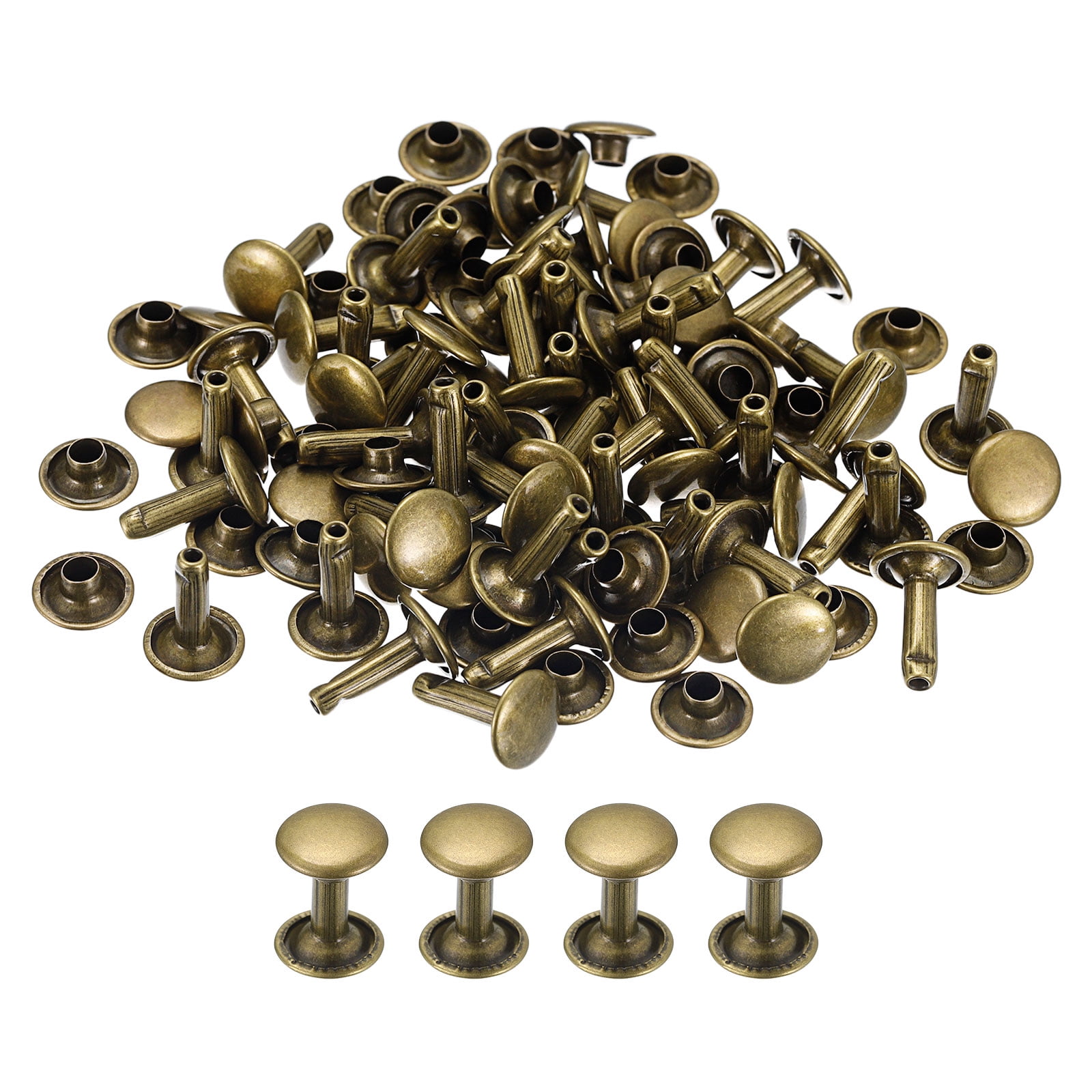 50 Sets Leather Rivets 9mm Double Cap Rivets 12mm Height Studs Bronze ...