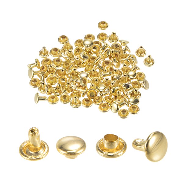 50 Sets Leather Rivets Gold Tone 6mm Double Cap Brass Rivet Studs ...