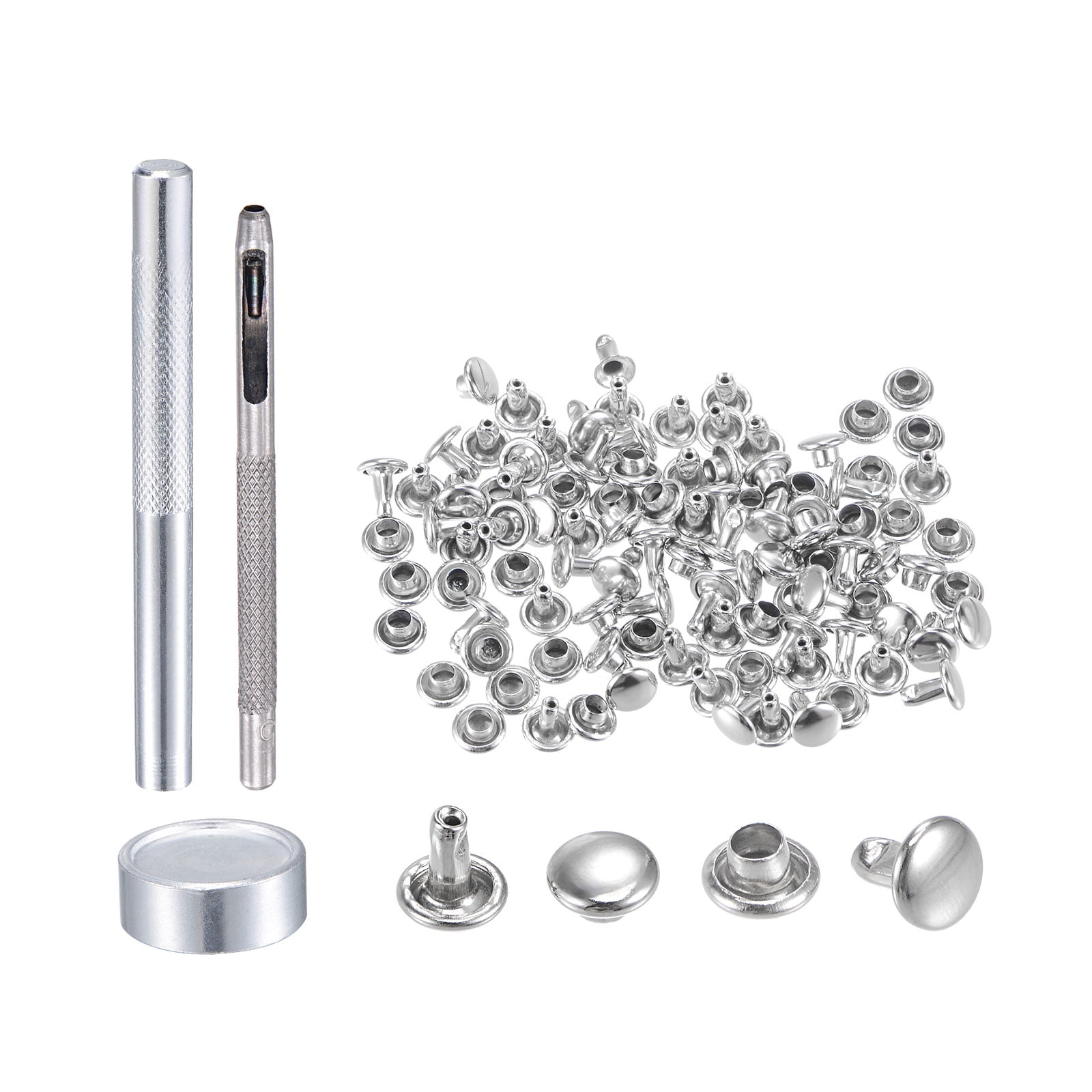 50 Sets Leather Rivets Silver Tone 6mm Double Cap Brass Rivet Studs ...