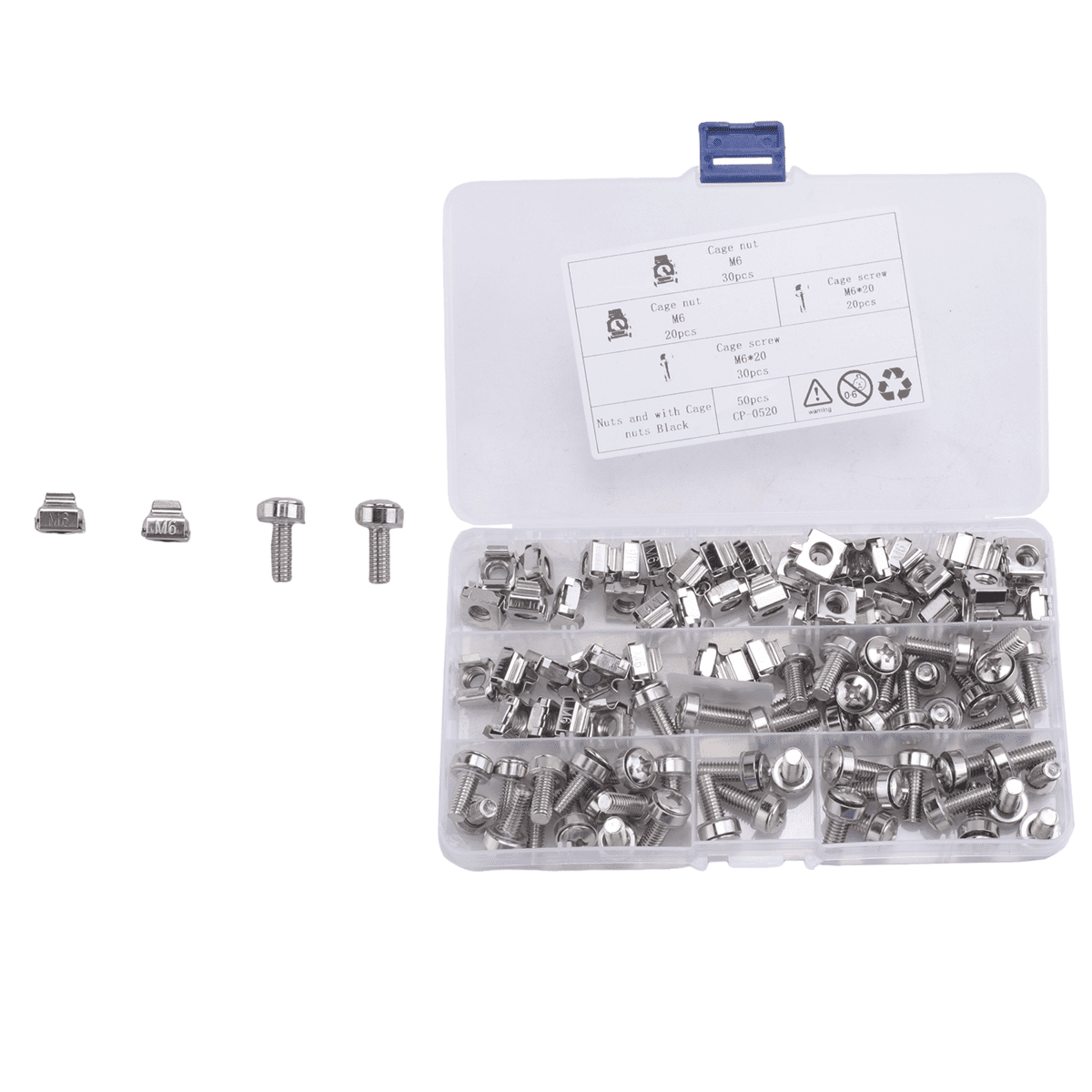 50 Sets M6 Square Hole Hardware Cage Nuts&Mounting Screws Washers for ...