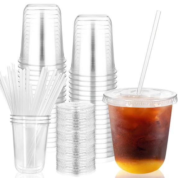50 Sets Plastic Cups with Lids and Straws,Disposable Plastic Iced ...
