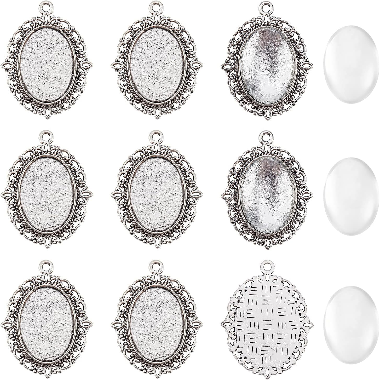 50 Sets Retro Style Oval Cabochon Tray Kit 25x18mm, 50 Pcs Pendant ...