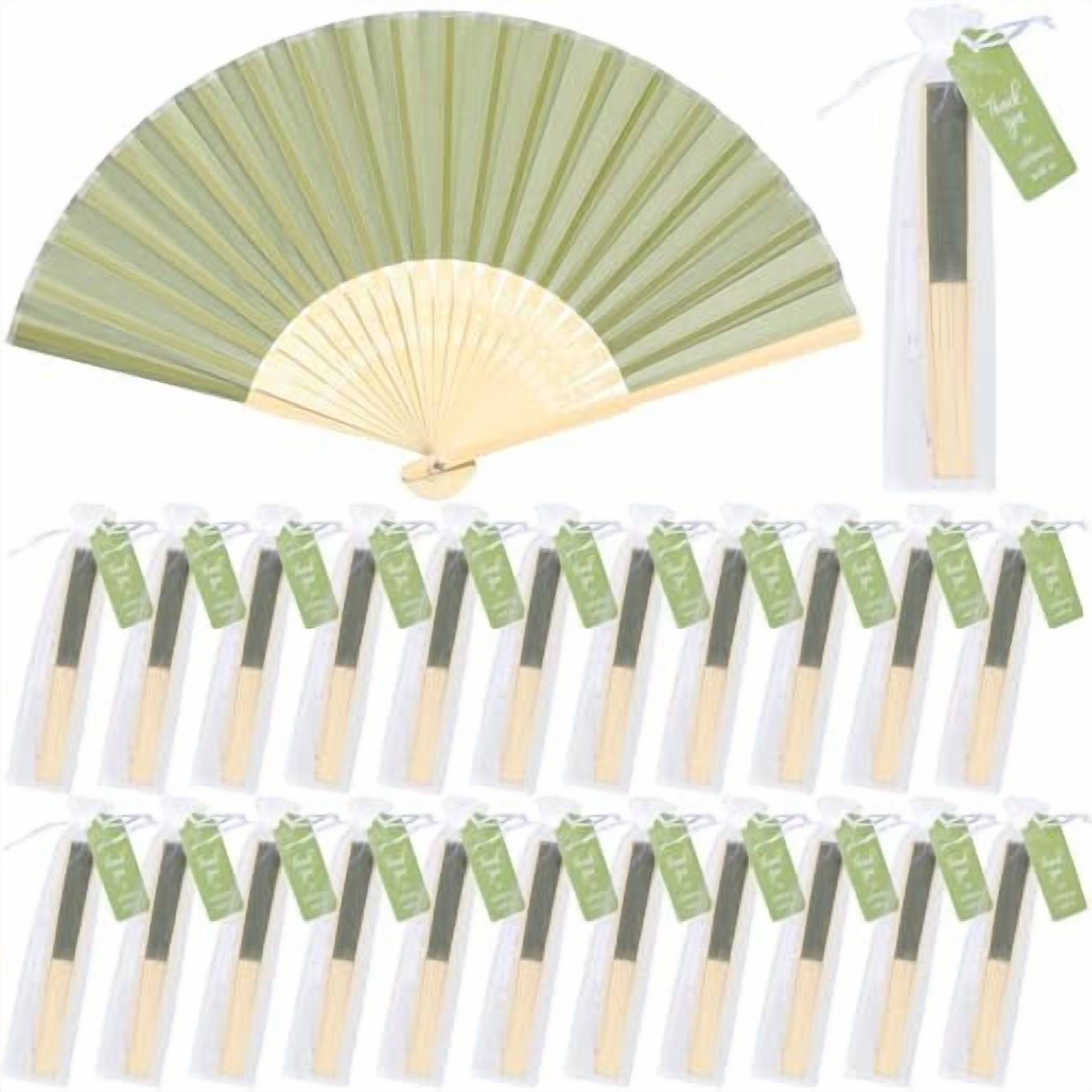 50 Sets Sage Green Wedding Fans for Guests Bulk Wedding Favors Imitated ...