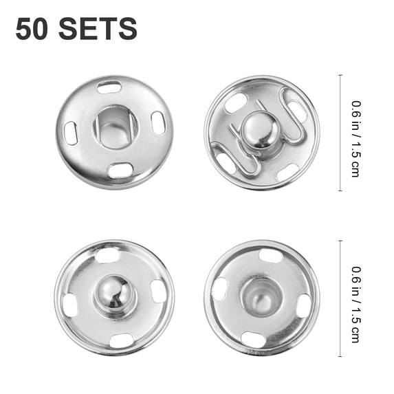 50 Sets Sew On Snaps Buttons Metal Snaps Fasteners Press Studs Buttons ...