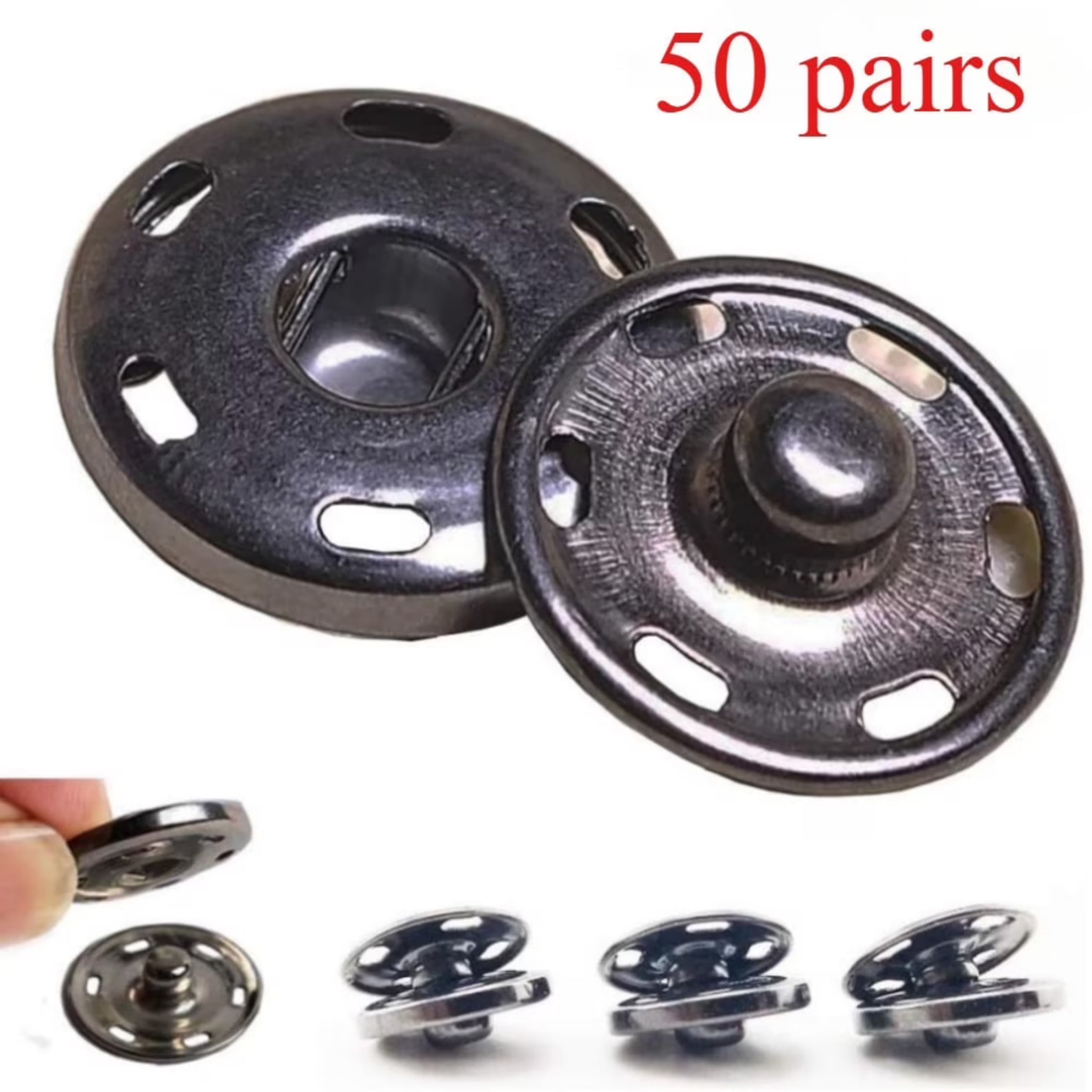 50 Sets Sew-on Snap Buttons Metal Snaps Fasteners Press Studs Buttons ...