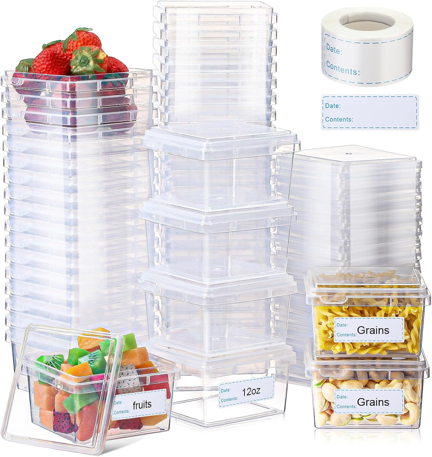 50 Sets Square Deli Containers with Lids Stackable Plastic Freezer Food ...
