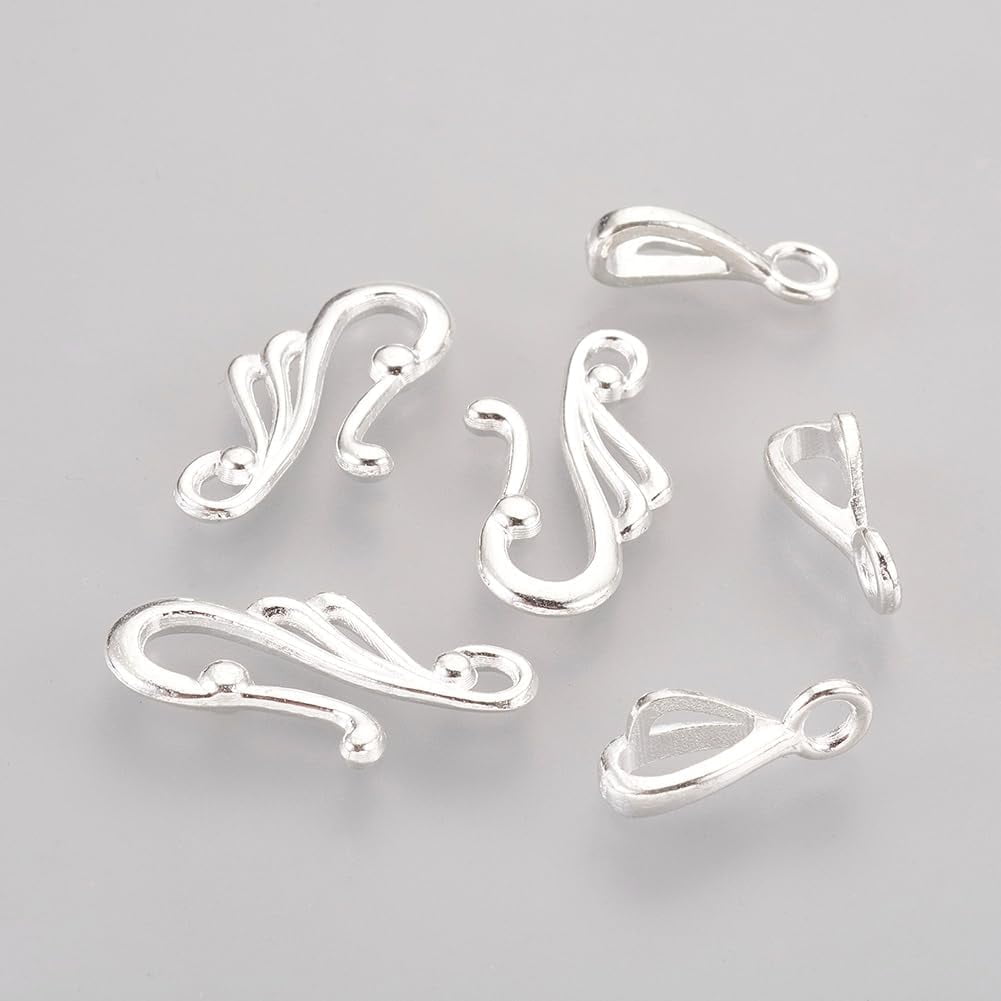 50 Sets Tibetan Style Hook and Eye Clasps Silver Color 12mm Wide 25mm ...