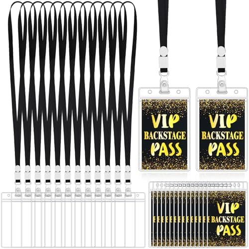 50 Sets VIP Badge Lanyards with Plastic VIP Pass Cards Black and Gold ...