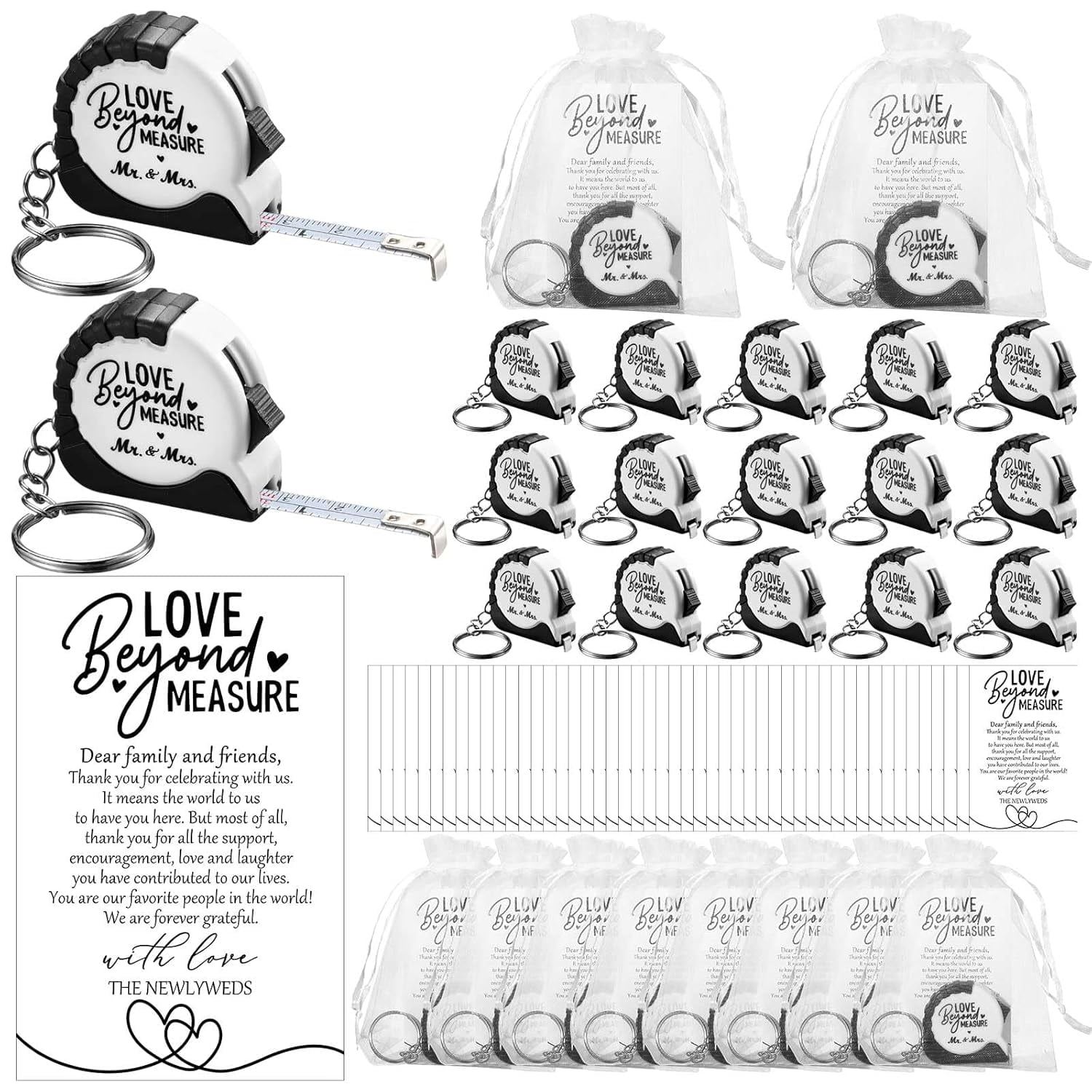 50 Sets Wedding Favors for Guests Tape Measure Keychains with Cards ...
