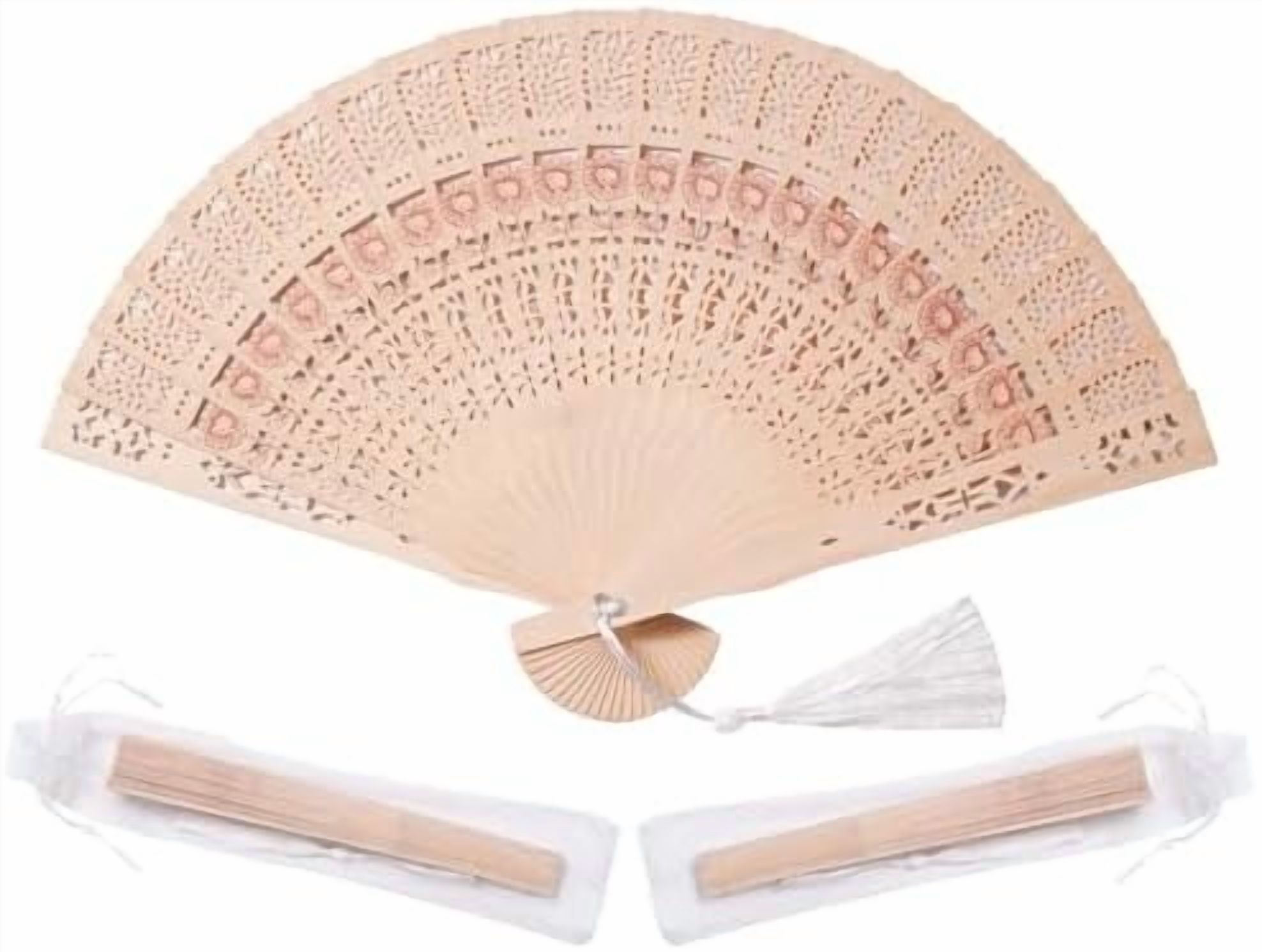 50 Sets Wooden Hand Fan Baby Shower Party Favors with Organza Bags and ...