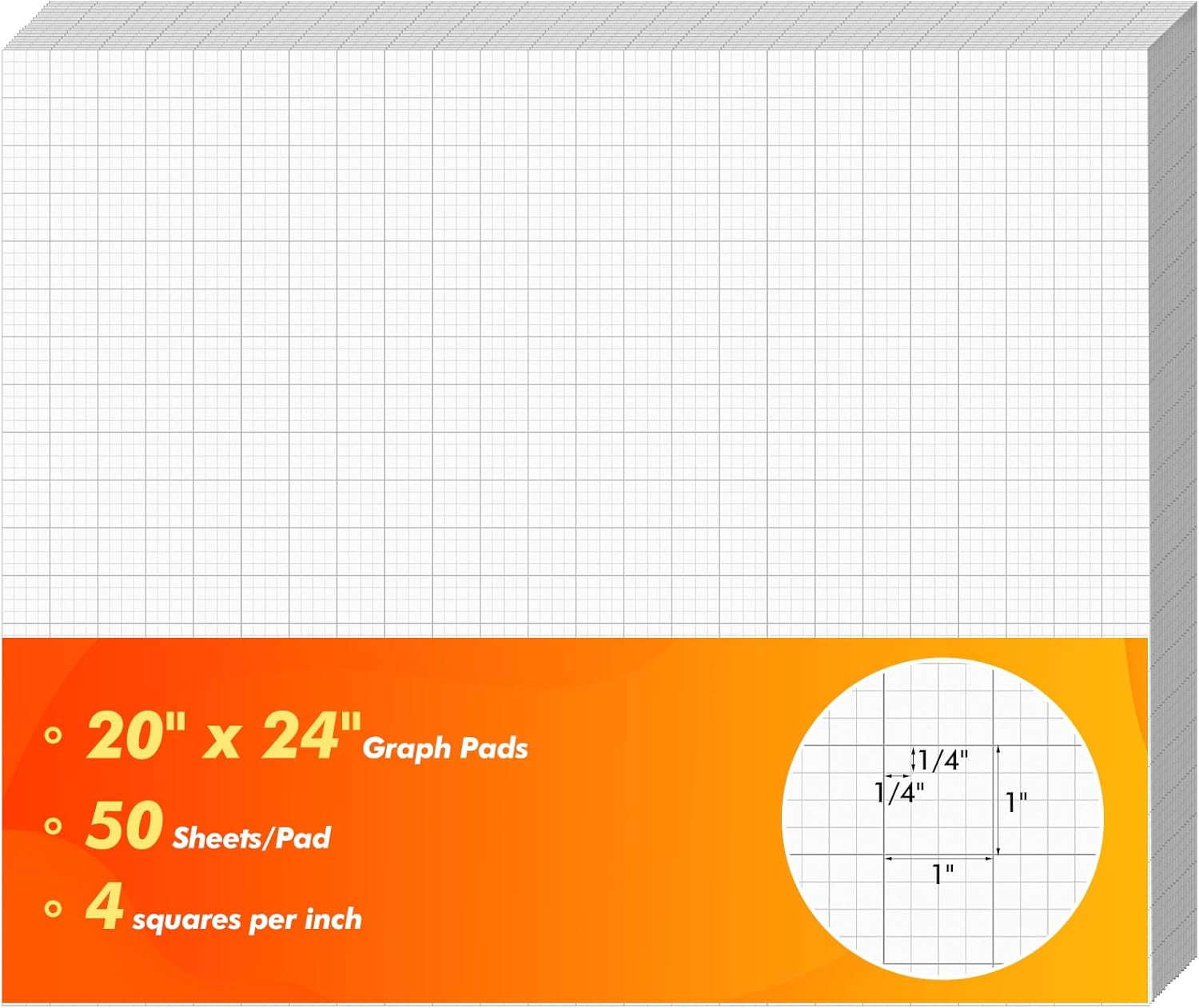 50 Sheet Large Graph Paper Pad 20" x 24" Giant Graph Paper 1" and 1/4 ...