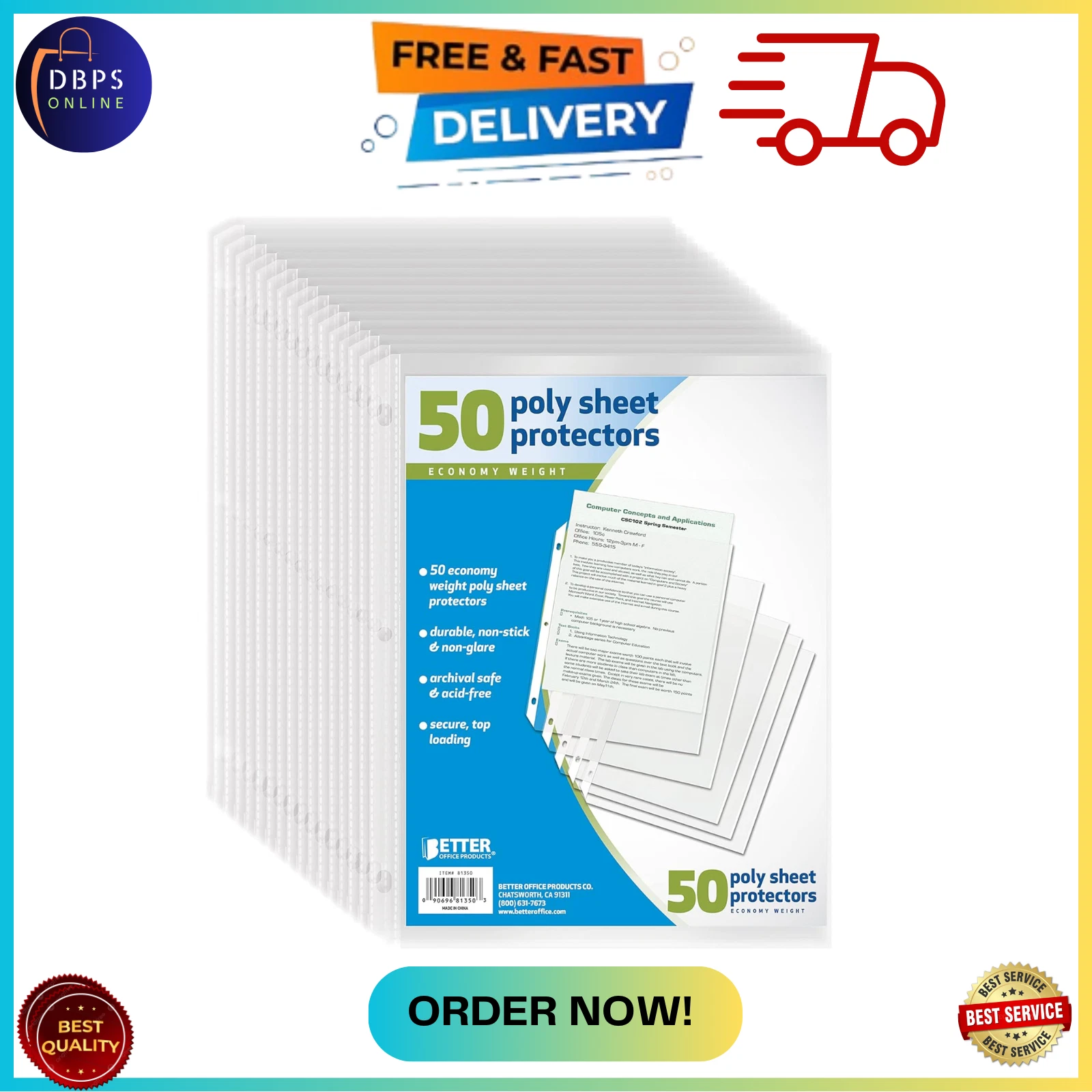 50 Sheet Page Protectors Office Clear Plastic Document Paper Binder ...