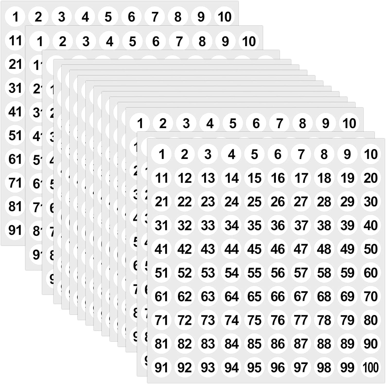 50 Sheets 1 to 100 Vinyl Consecutive Number Stickers Small Round Labels ...
