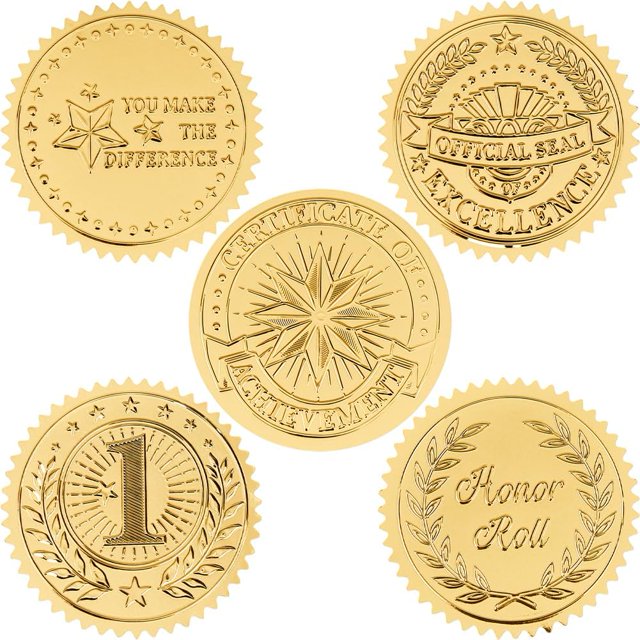 50 Sheets 5 Styles Self Adhesive Gold Foil Embossed Stickers Medal ...