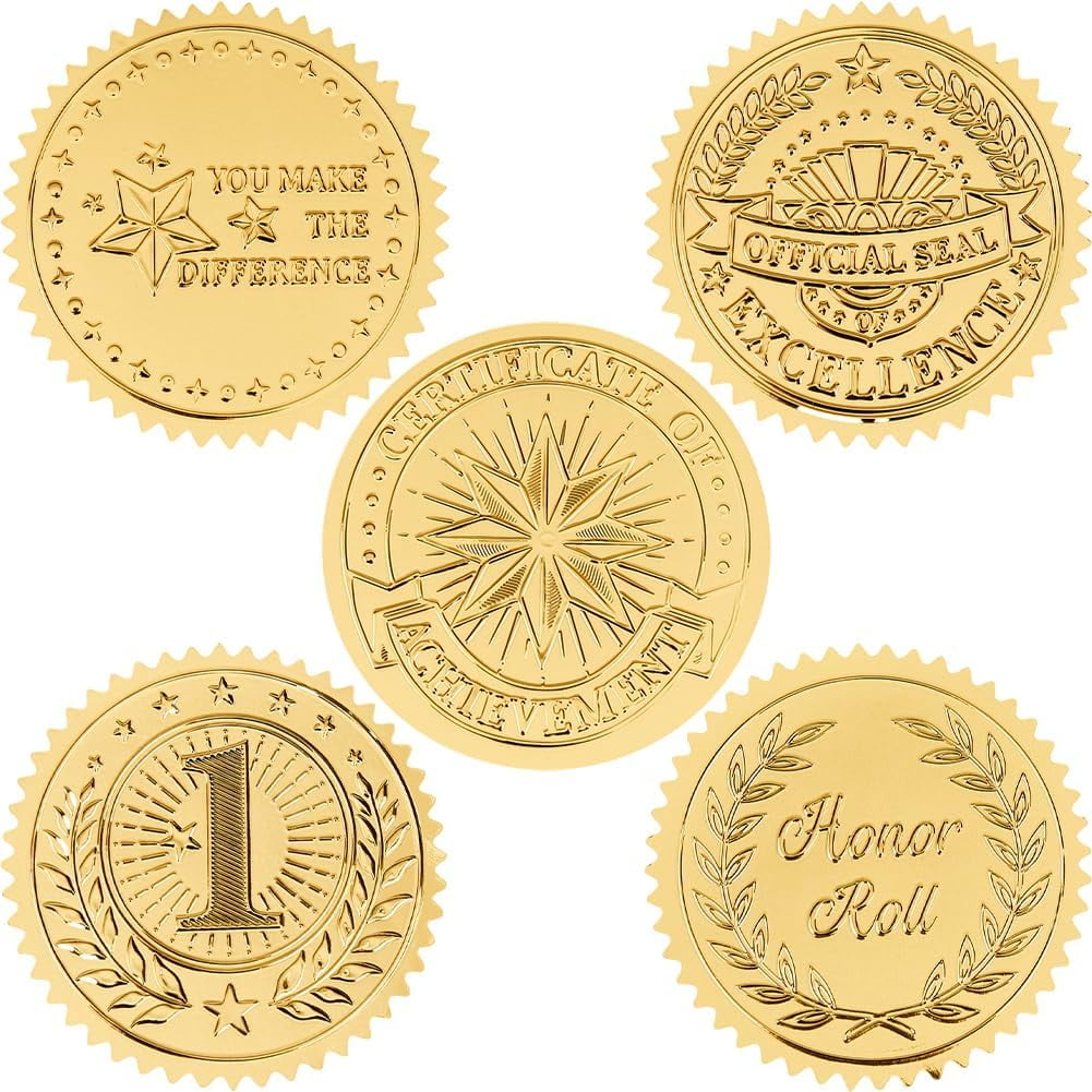 50 Sheets 5 styles Self Adhesive golden Foil Embossed Stickers Medal ...