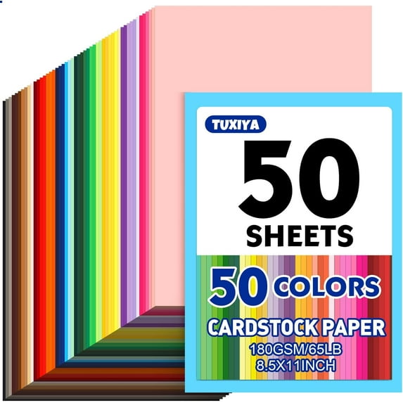 50 Sheets 8.5" X 11" Colored Cardstock, 50 Assorted Colors Construction ...