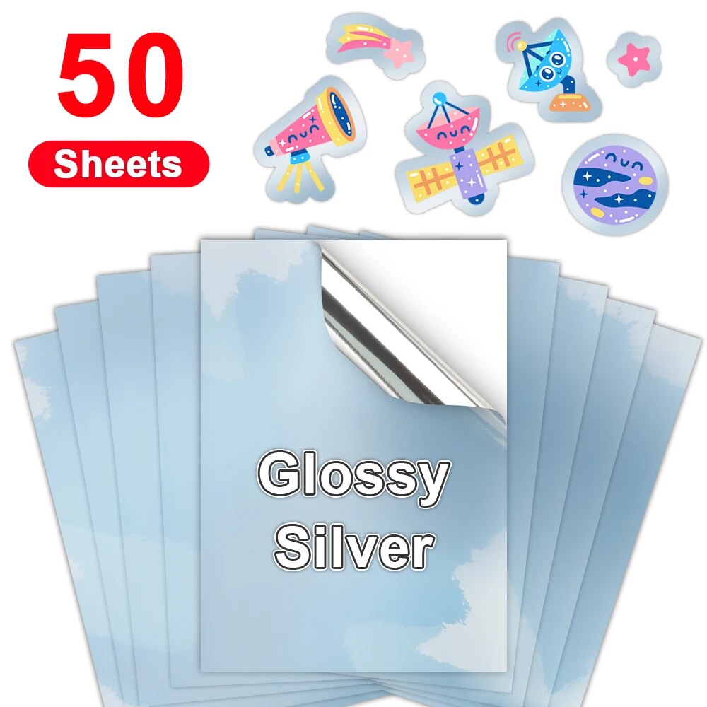 50 Sheets A4 Transparent Printable Vinyl Sticker Paper Glossy White ...
