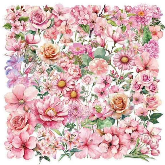 50 Sheets Adhesive Sticker Flower Decal Laptop Sticker Asthetic Decal ...