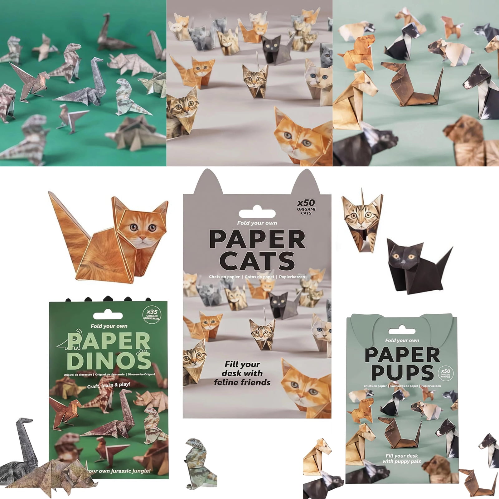 50 Sheets DIY Paper Cats Kit, Cute Kitten Origami Papercraft Kit ...