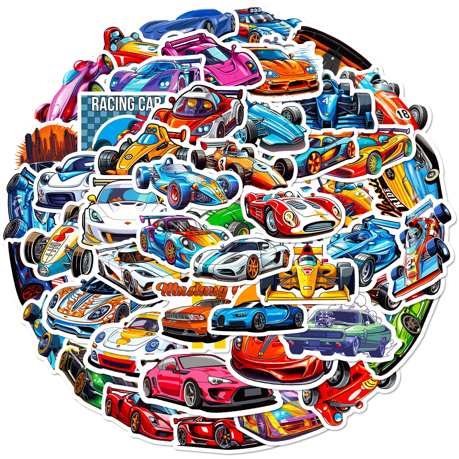 50 Sheets Kids' Racing Car Stickers, Unique Cartoon Supercar JDM Racing ...