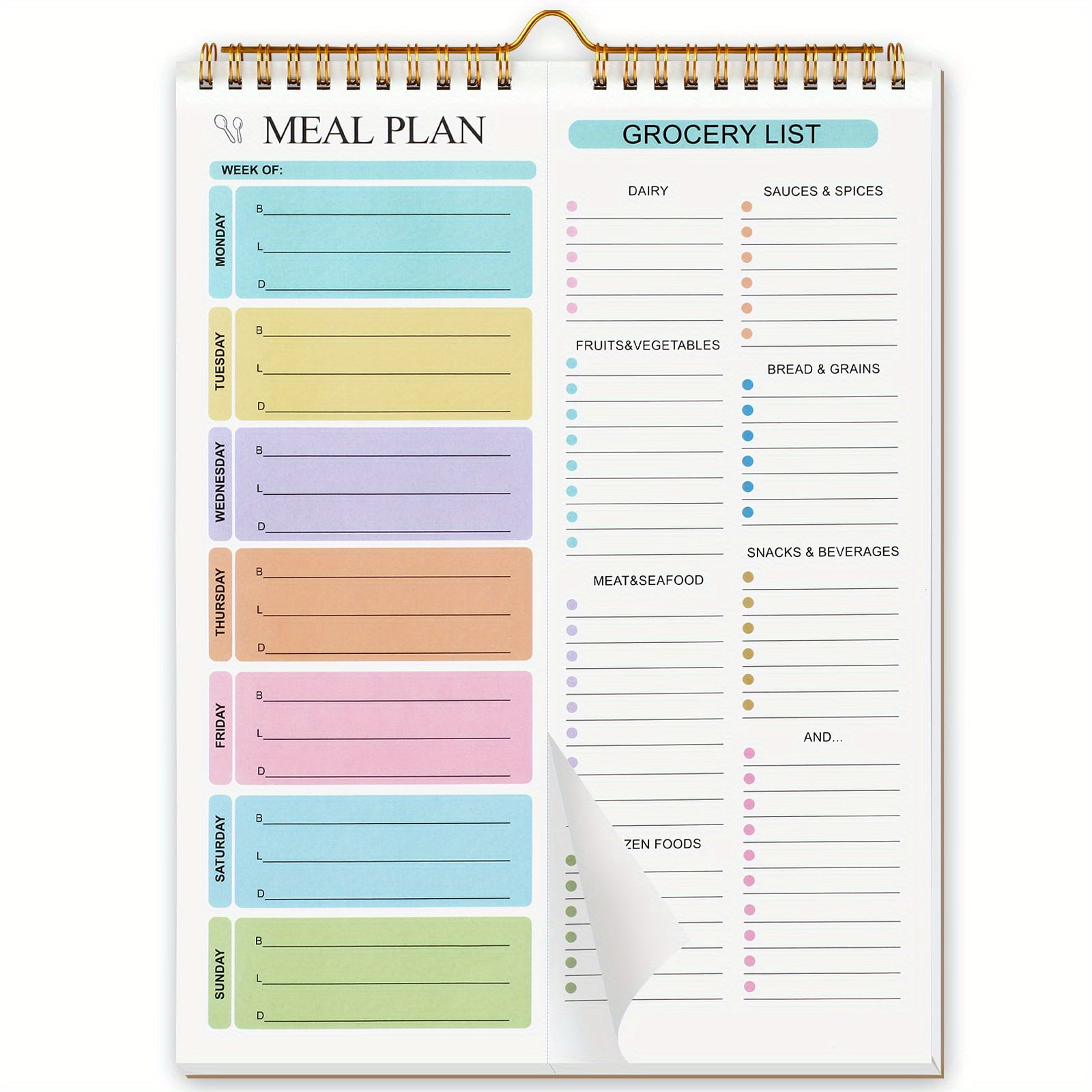 Meal Planner Notebook 8.5x11”, 50 Sheets Magnetic, Double Helix Meal ...