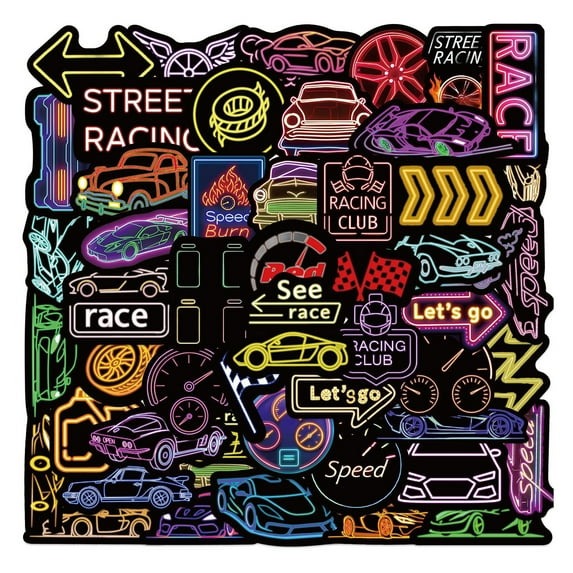 50 Sheets Race Car Sticker Graffiti Sticker Scrapbook Sticker Retro ...