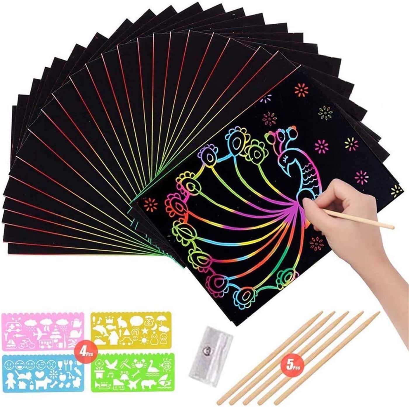 Magic Scratch Paper Art Set, 50 Sheets, 7.67 x 5.31in, Party Gift ...