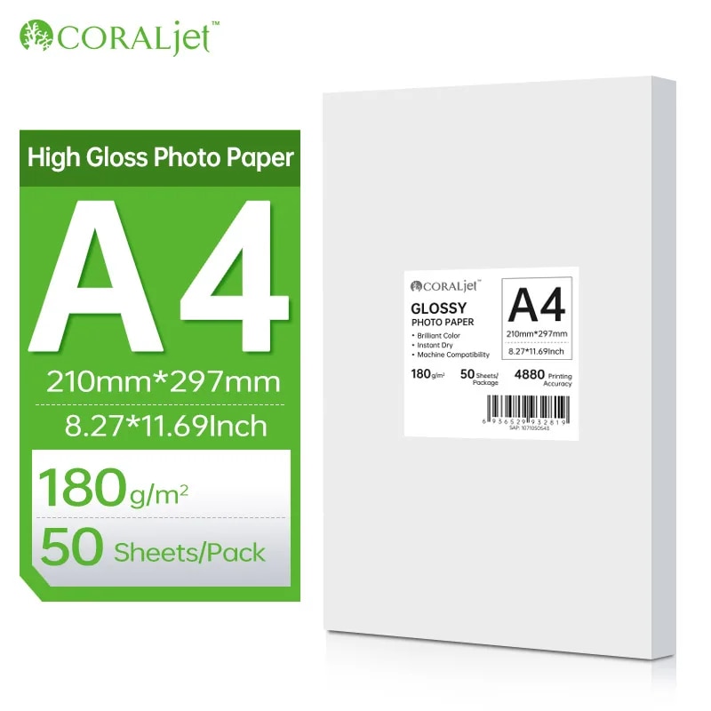 50 Sheets of 8.3x11.7"(A4) 4 X 6 Inch(4R) High-Quality Glossy Photo Paper Perfect for Inkjet ...
