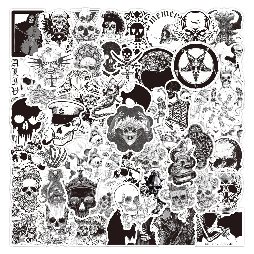50 Skull Stickers Black And White Goth Decals Laptop Hydro Yeti Free ...