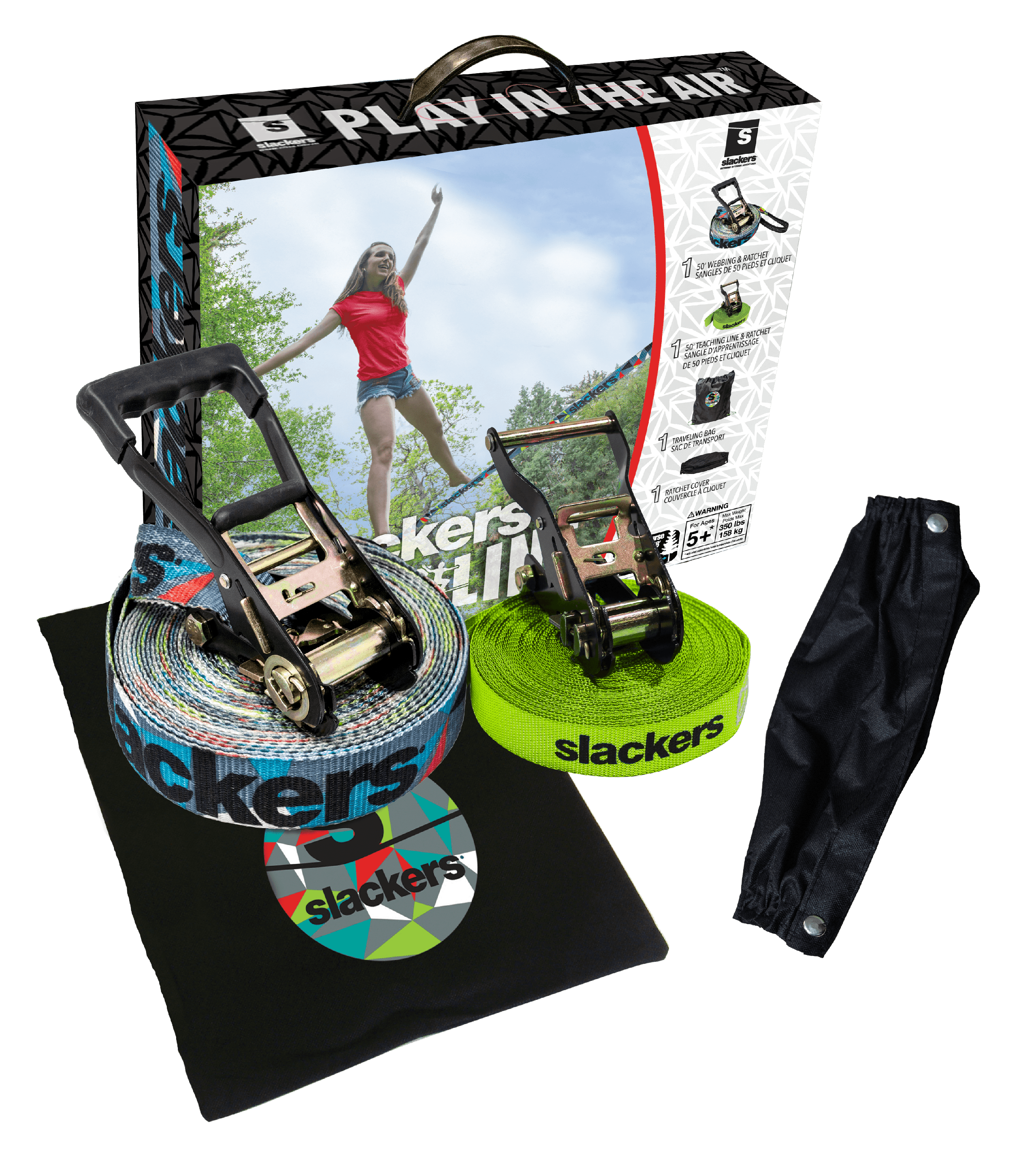 50' Slackers Slackline Classic Set, Balance Beam, Tightrope & Slack ...